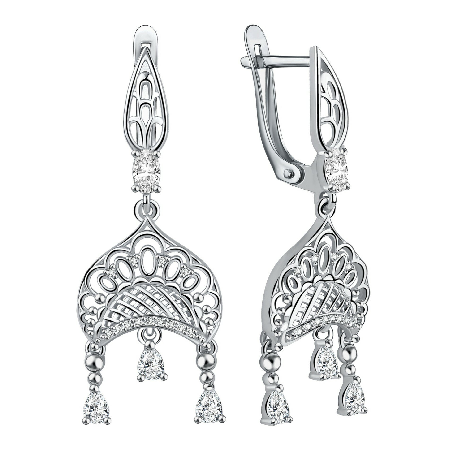 Серьги, серебро, 925 проба, фианит