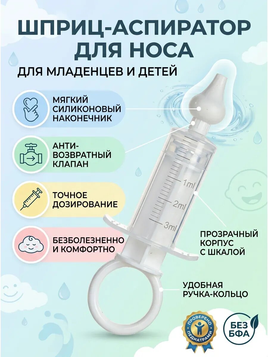 Шприц назальный для промывания носа аспиратор детский