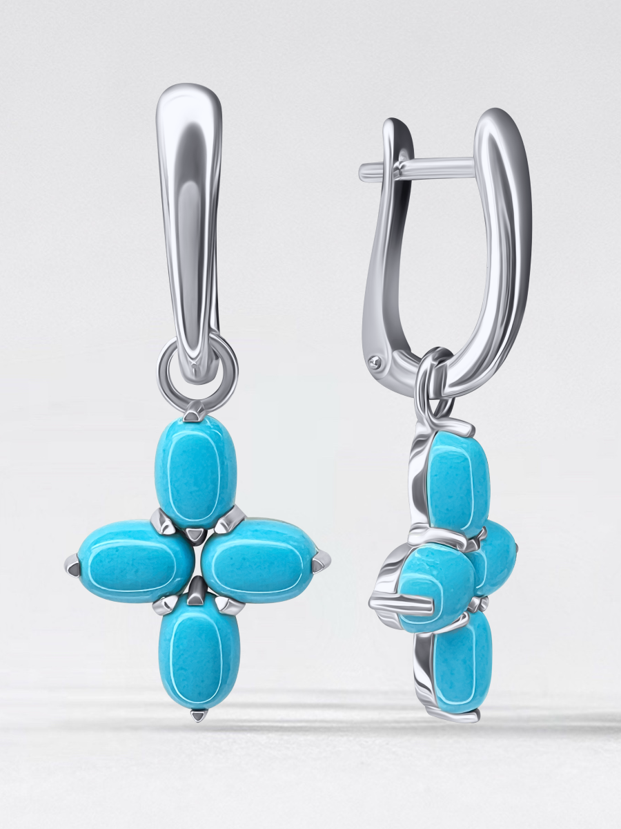 Серьги трансформеры KAPLI jewelry, серебро, 925 проба, родирование, бирюза