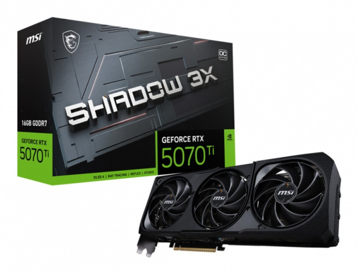 Видеокарта RTX 5070Ti 16Gb MSI SHADOW 3X OC, Blackwell 8960 ядер CUDA, 3 вертушки