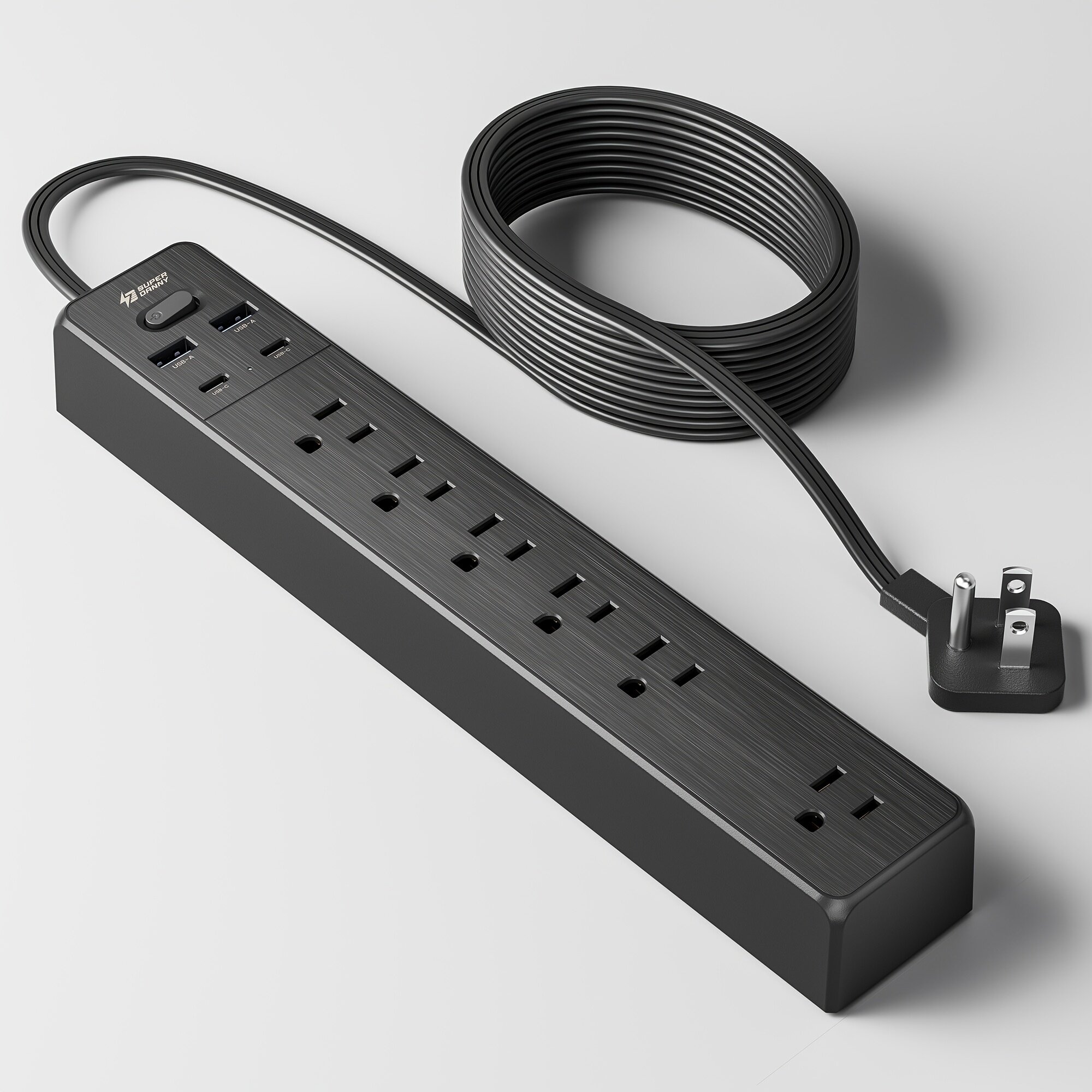 Удлинитель электрический на 6 розеток с 4 USB-портами и защитой от перенапряжения 900 Дж, черный, длина 10 футов, для настенного монтажа, с выключателем от перегрузки, для дома и офиса