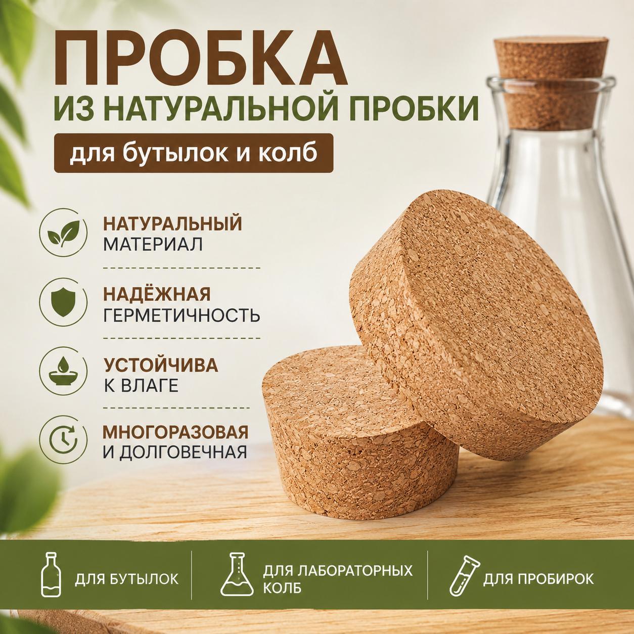 Пробка из натуральной пробки для бутылок и лабораторных колб, коническая, герметичная, многоразовая, 2 шт.