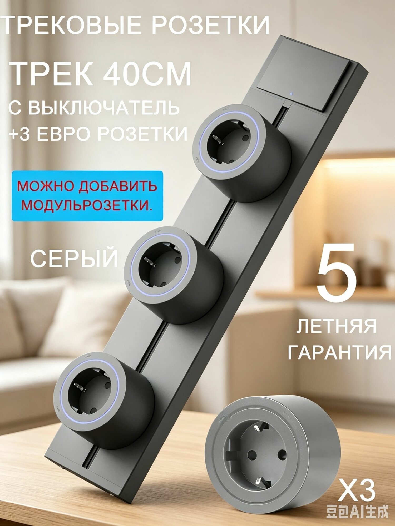 Трековые розетки; Трековая система накладная металлическая шина 40см с 3 EU