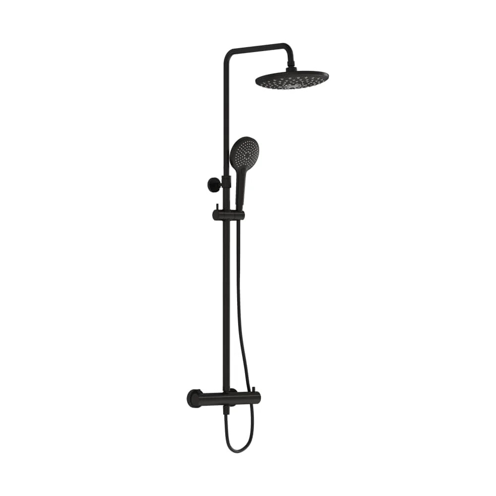 Душевая стойка VitrA AquaHeat A4720536EXP со смесителем, термостатическим, черная, матовая, душевая система с тропическим душем, с лейкой, латунная