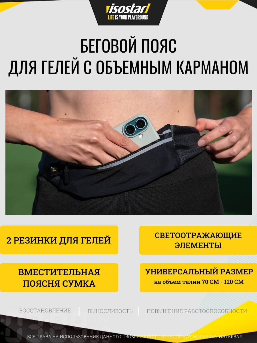 Пояс-сумочка IsoStar, для спорта, светоотражающие элементы, регулируемый объём