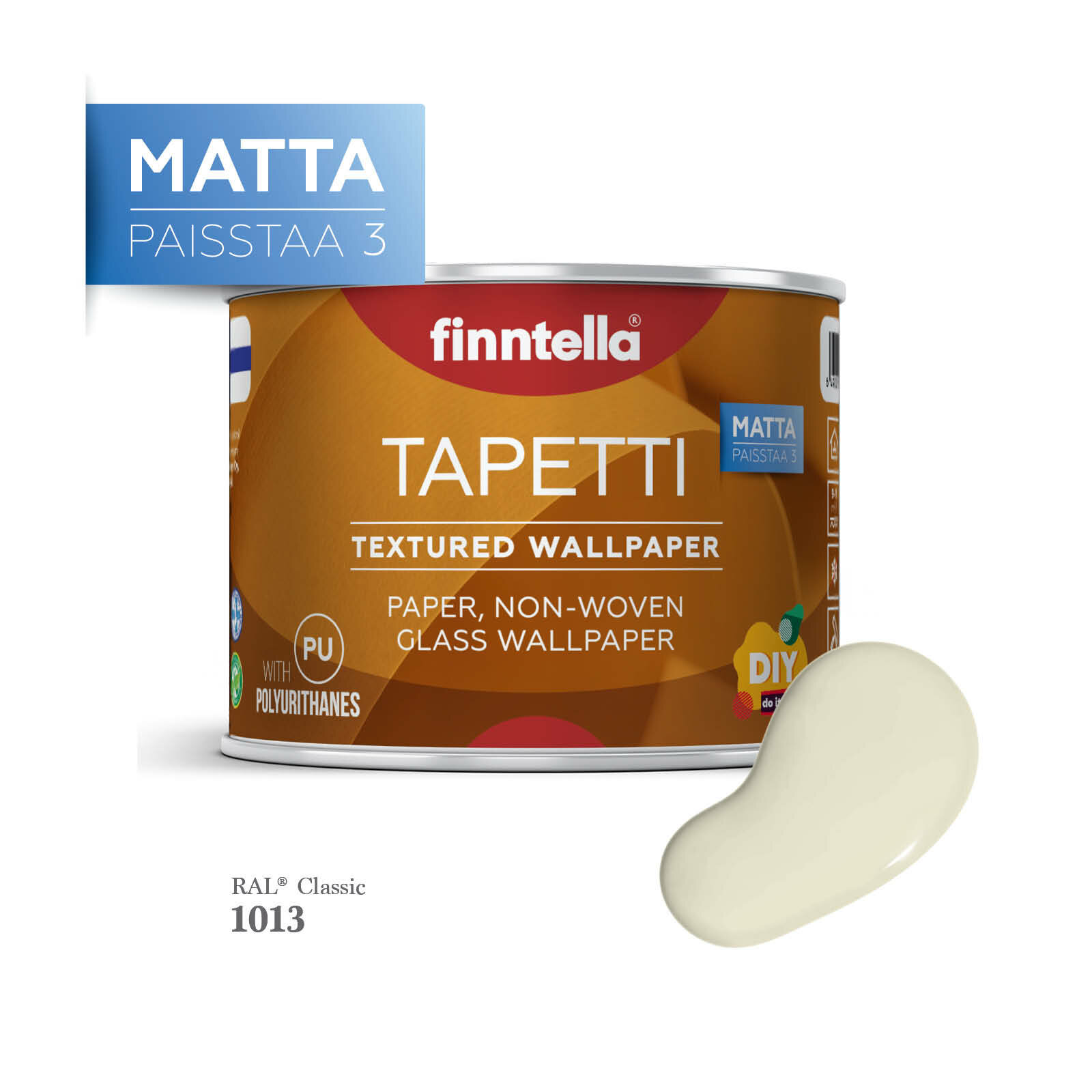 Матовая краска для обоев под окраску TAPETTI Matta FINNTELLA, Цвет RAL 1013 Жемчужно-белый (Oyster white), 0,45л