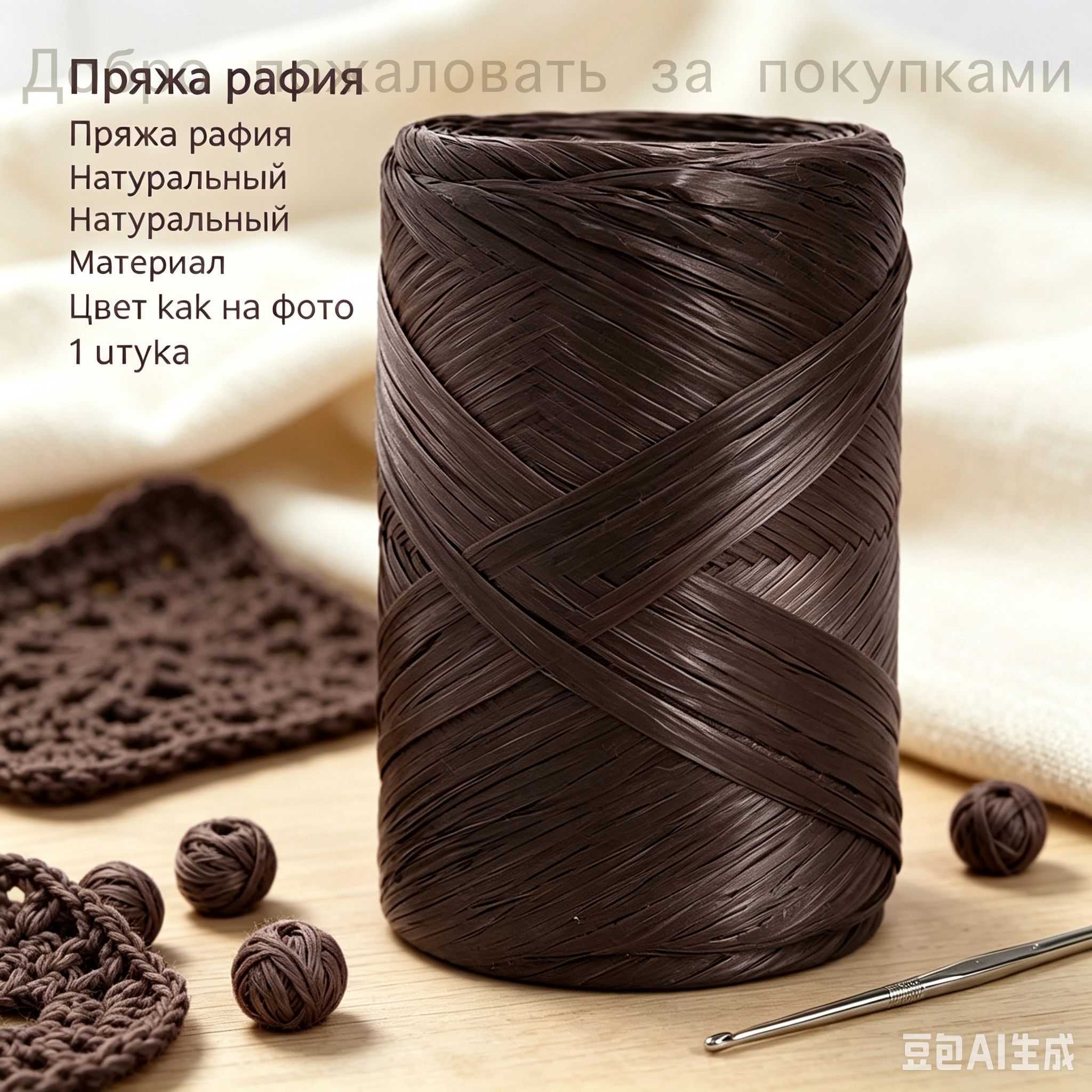 Натуральная пряжа рафия для вязания крючком, моток 100 г, длина 250 м, рекомендуемый крючок 3,5 мм, для сумок ручной работы и летних шляпок