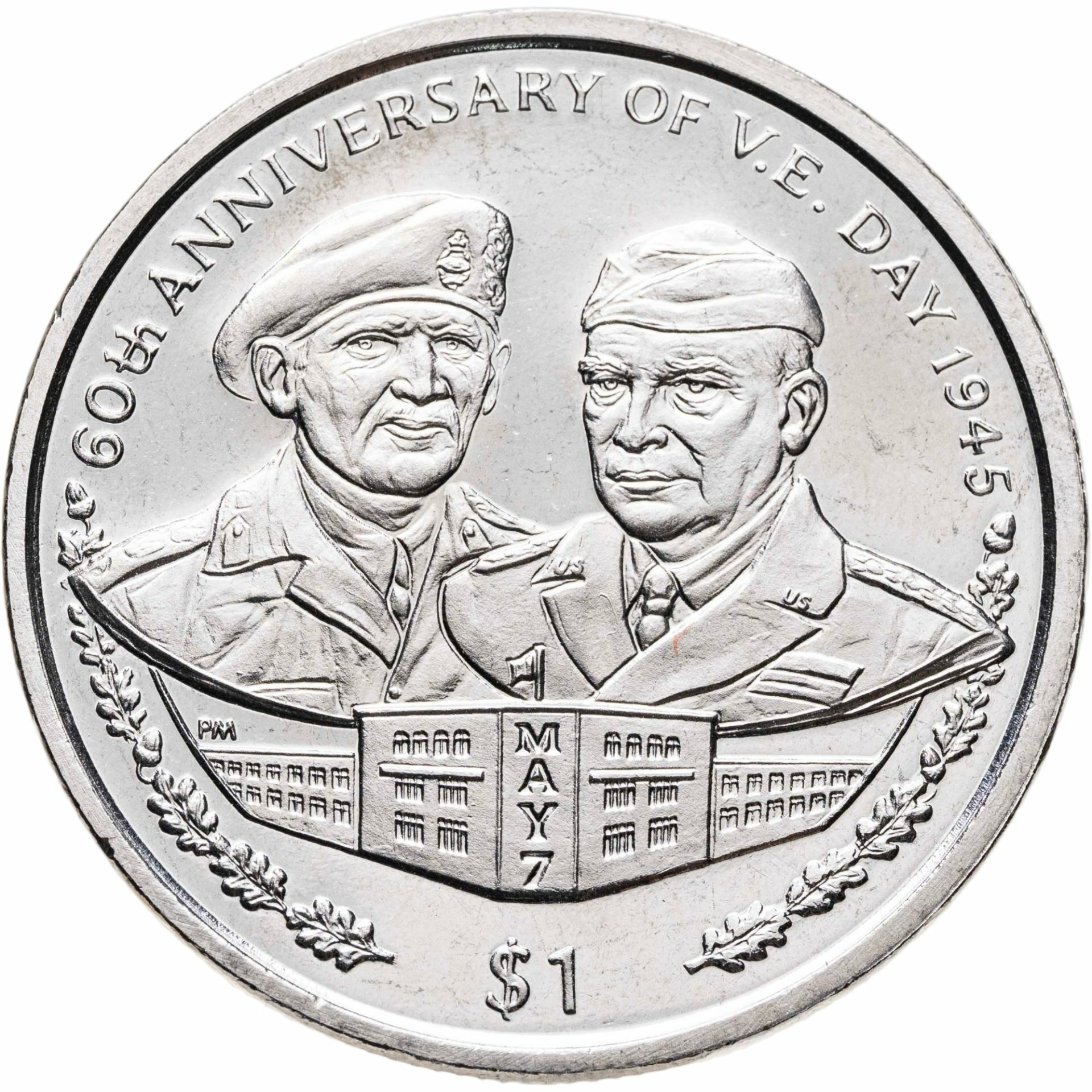 Британские Виргинские острова 1 доллар dollar 2005 "60 лет со дня Победы в Европе", Мельхиор медь-никель, в сохранности BUNC
