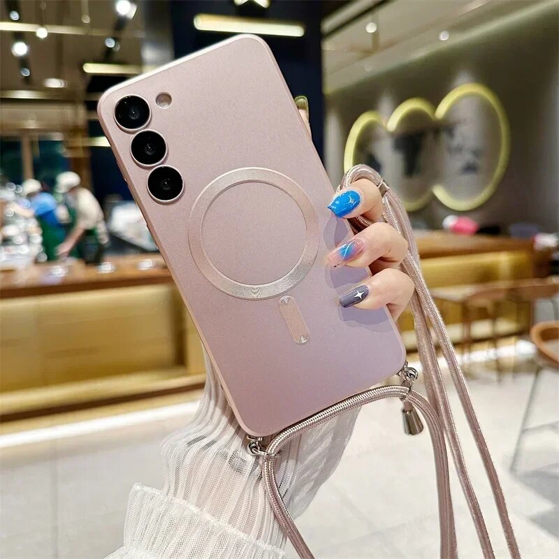 Розовый чехол на Samsung Galaxy S25 Ultra с ремешком Magsafe
