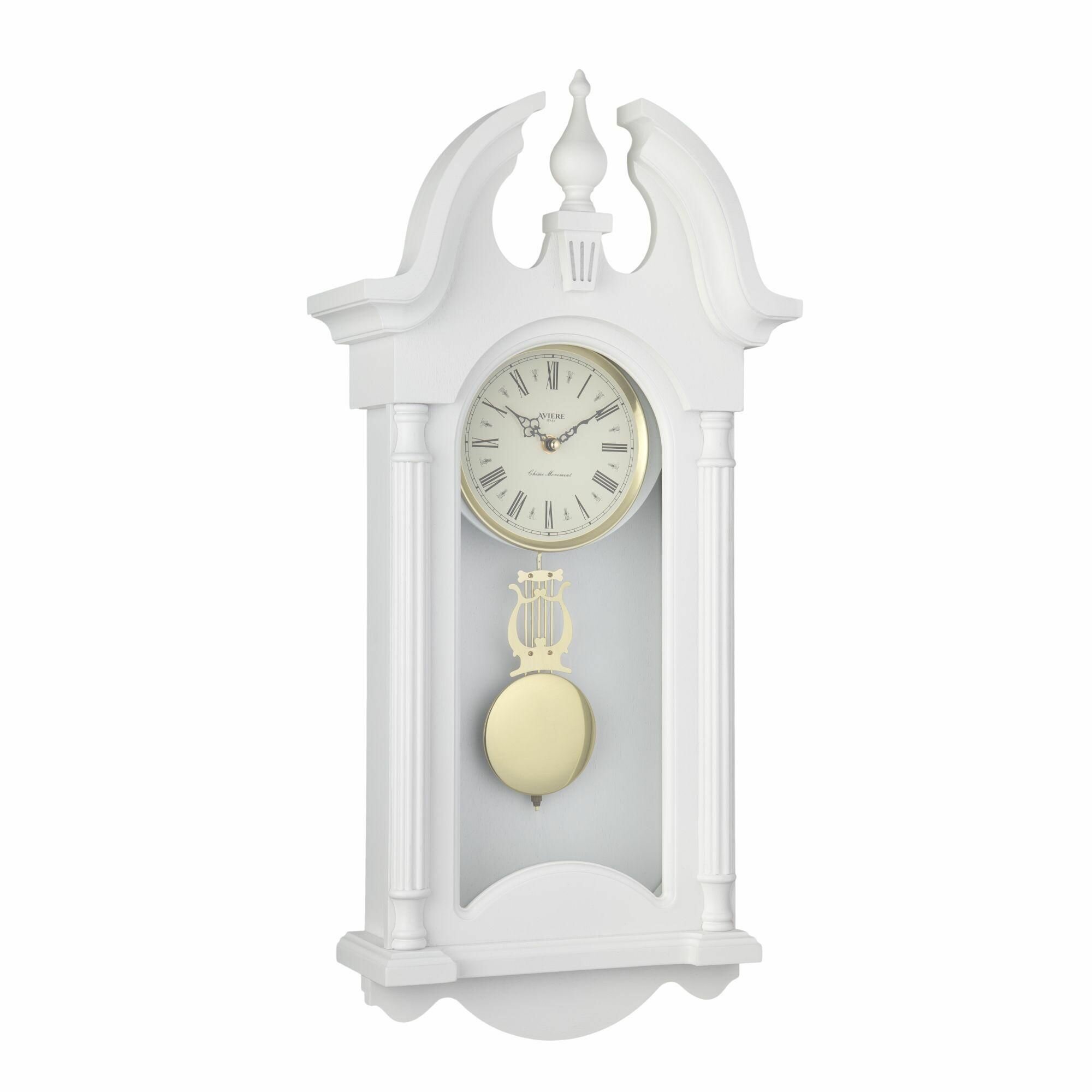 Настенные часы с боем, маятником и мелодией интерьерные из дерева для дома, кварцевые, белые Av02504W