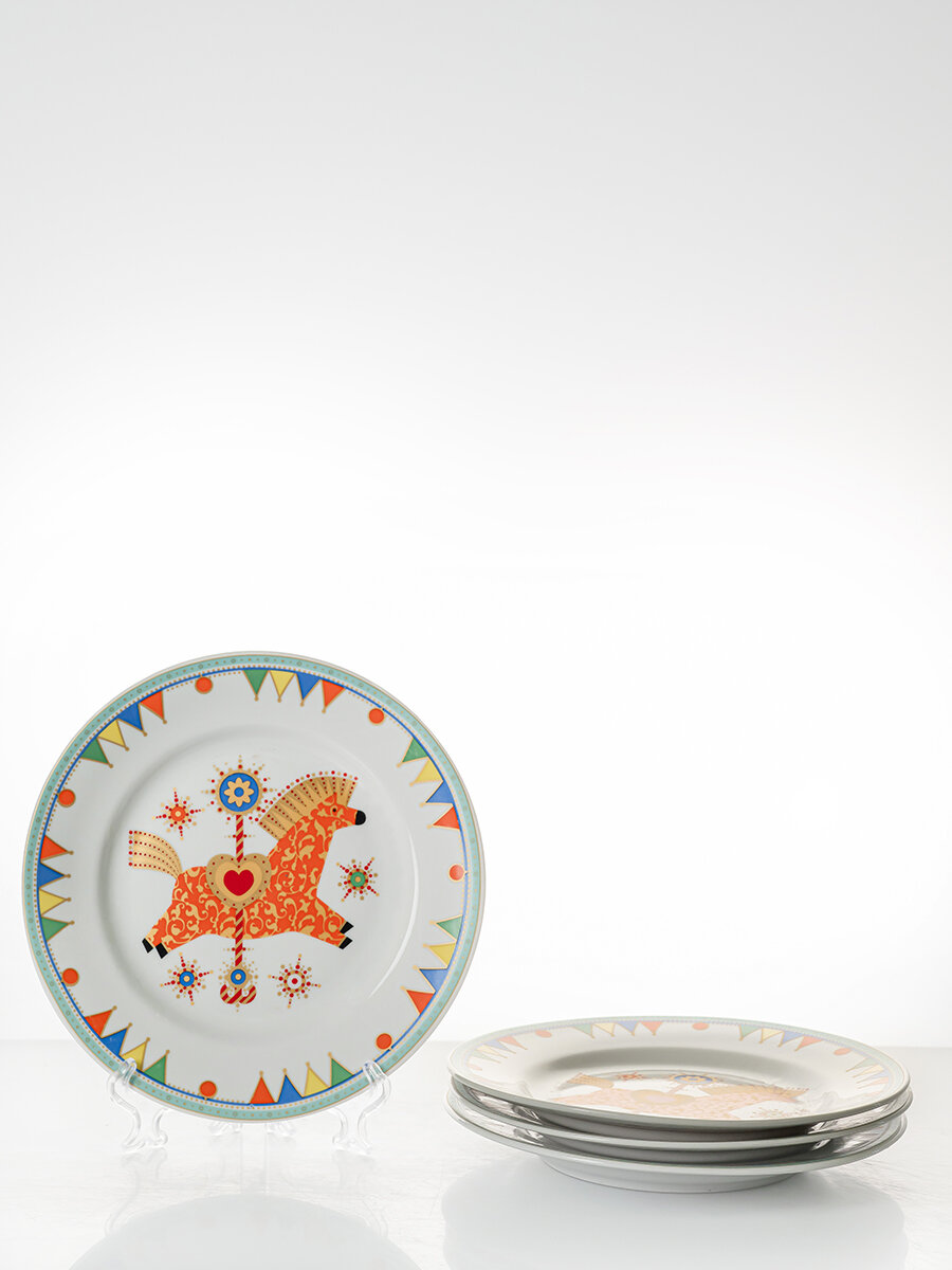 Набор тарелок мелких 200 мм, "Чайная карусель" гладкий край, Дулево 4 шт.