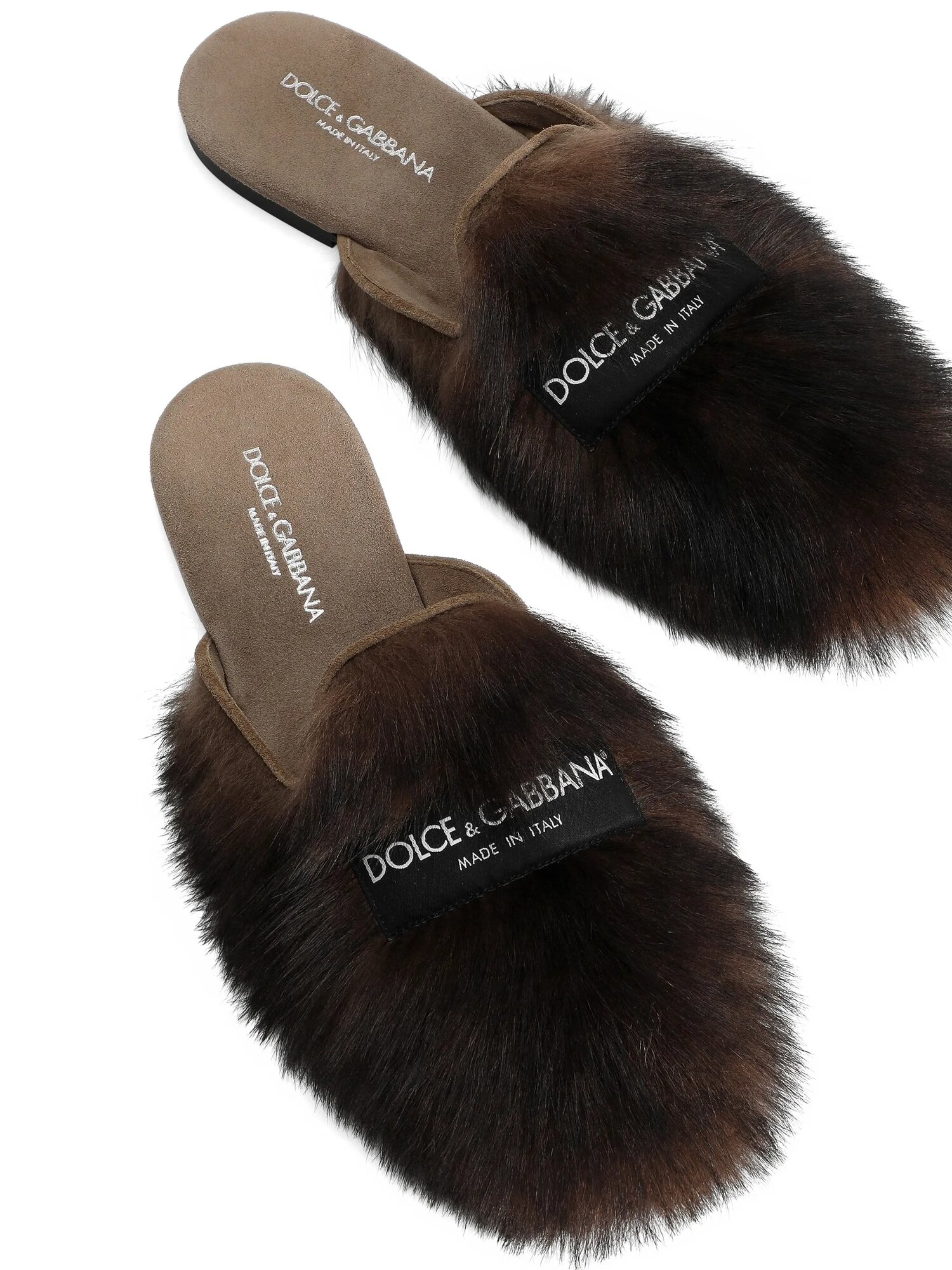 Тапочки DOLCE & GABBANA Shearling and suede slippers, размер 38 EU, brown — фото 1