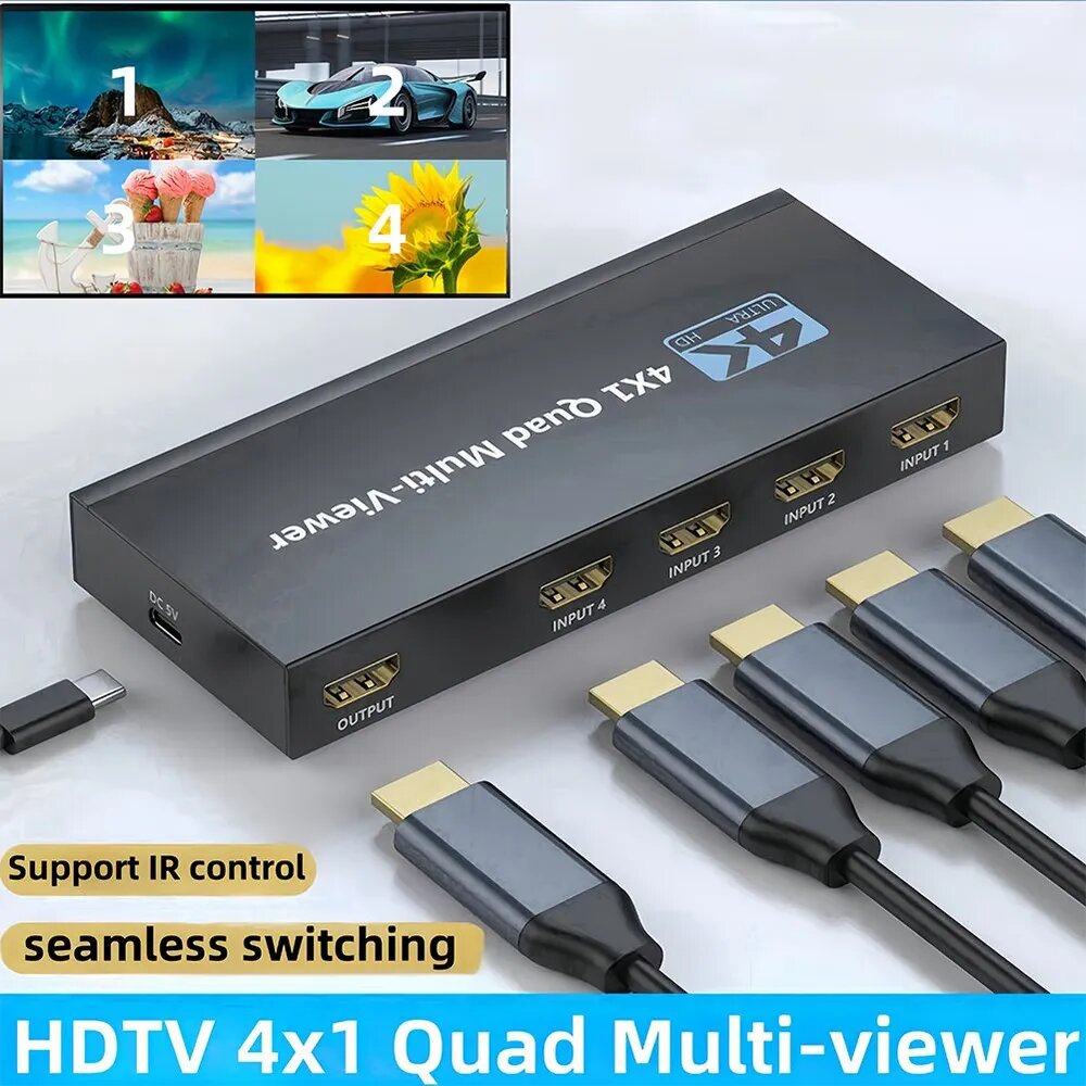 Мультивьювер, совместимый с 4K HDMI, концентратор с выходами 4 в 1 HDMI