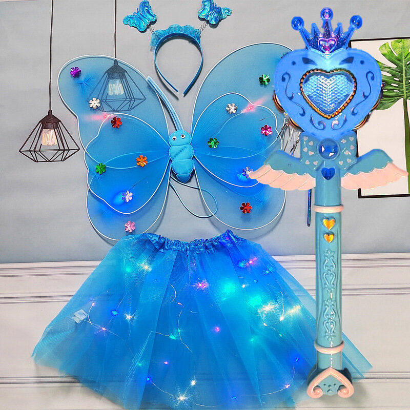 Крылья ангела-бабочки, светящийся аксессуар для спины девочки, детская волшебная палочка феи, игрушечный реквизит феи, волшебная палочка принцессы.