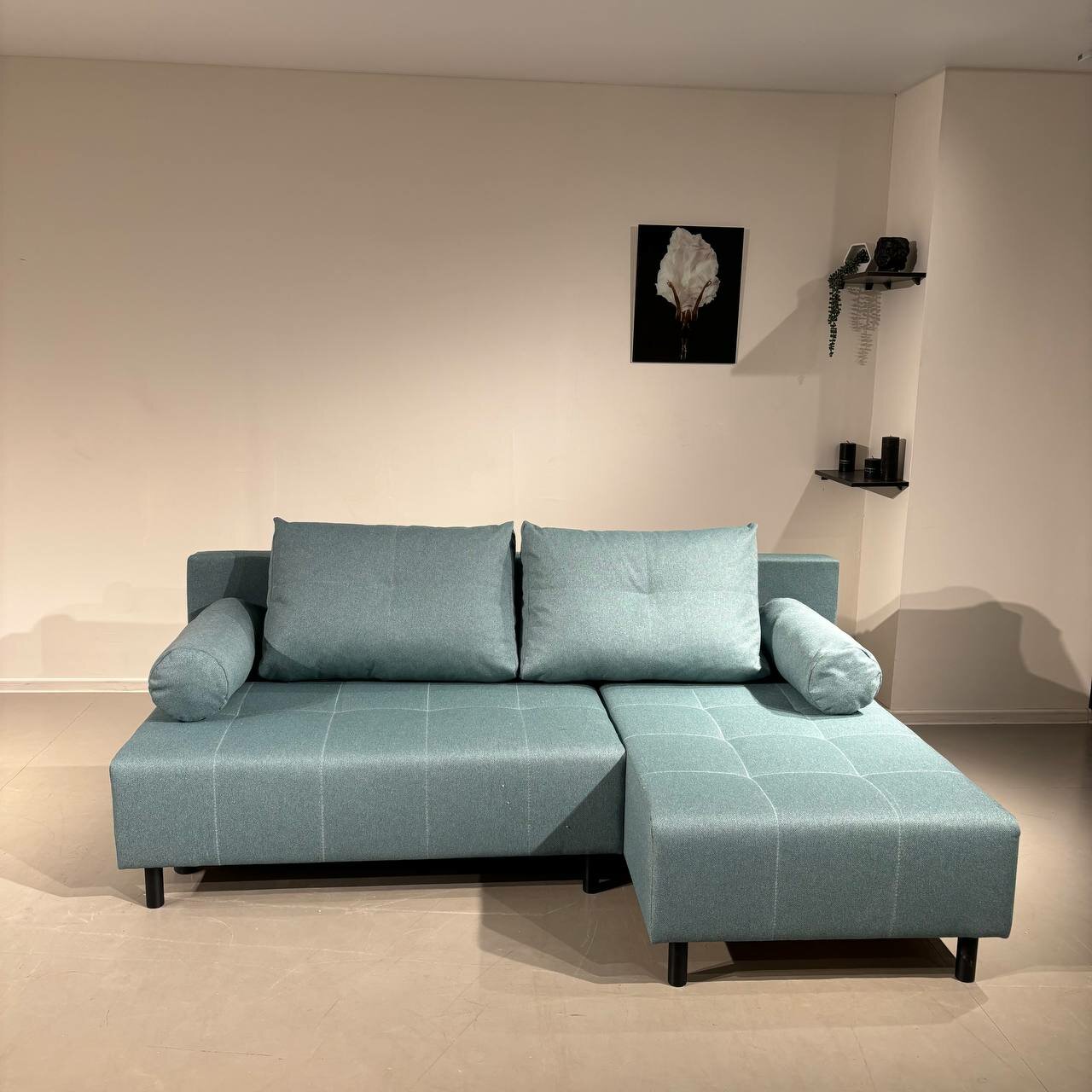 Диван, Диван-кровать Арни угловой, зелёный(минеральный) nice, механизм еврокнижка, взаимозаменяемый угол 195х130х70 см