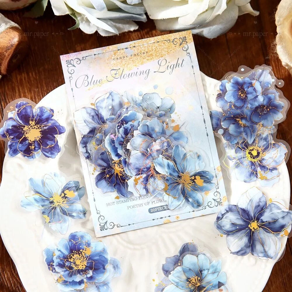 Набор наклеек, Mr.paper, 20 листов, позолоченная цветочная тематика, матовый ПЭТ, можно использовать для оформления скрапбукинга, открыток, креативных DIY