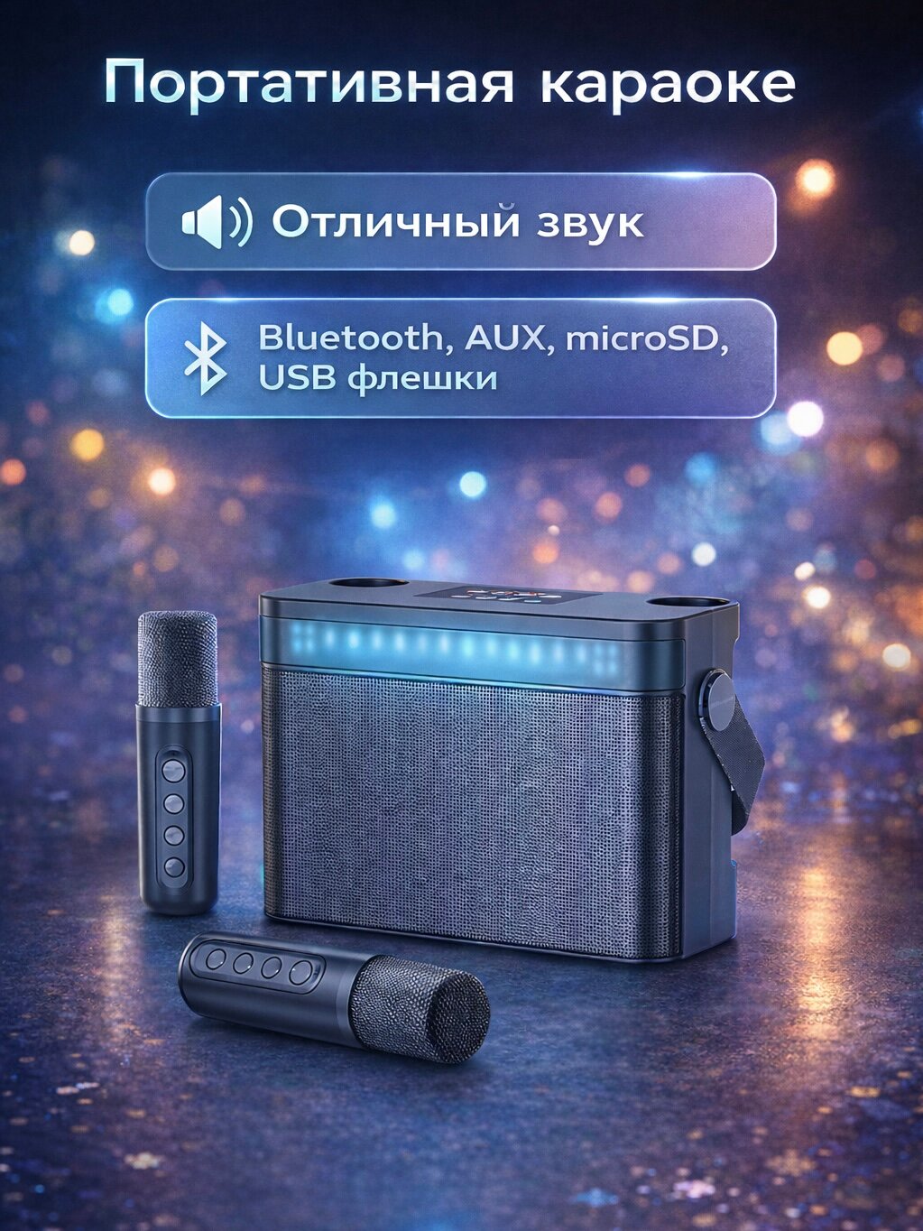 Караоке система с двумя микрофонами SU-YOSD YS-224, черная, портативная