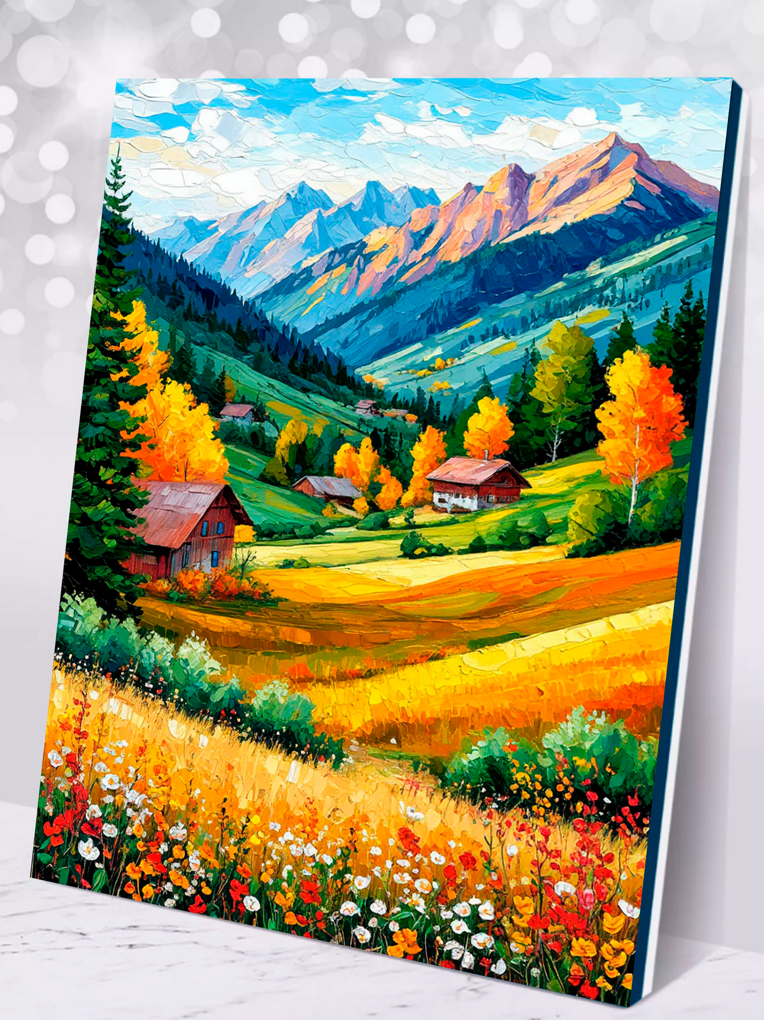 Картина на стену для интерьера Деревня в горах 40х50 см, холст на подрамнике, ArtInter