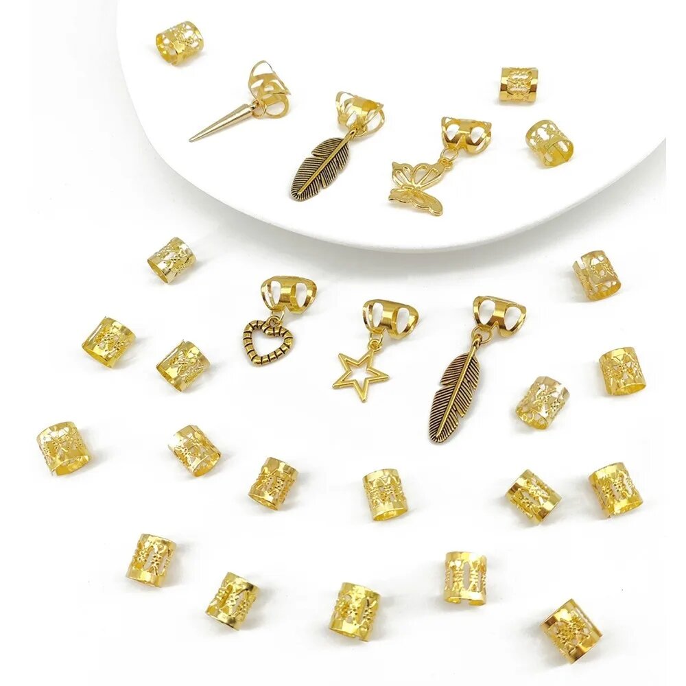 Золотые и серебряные кольца для плетения кос 26 шт. Gold