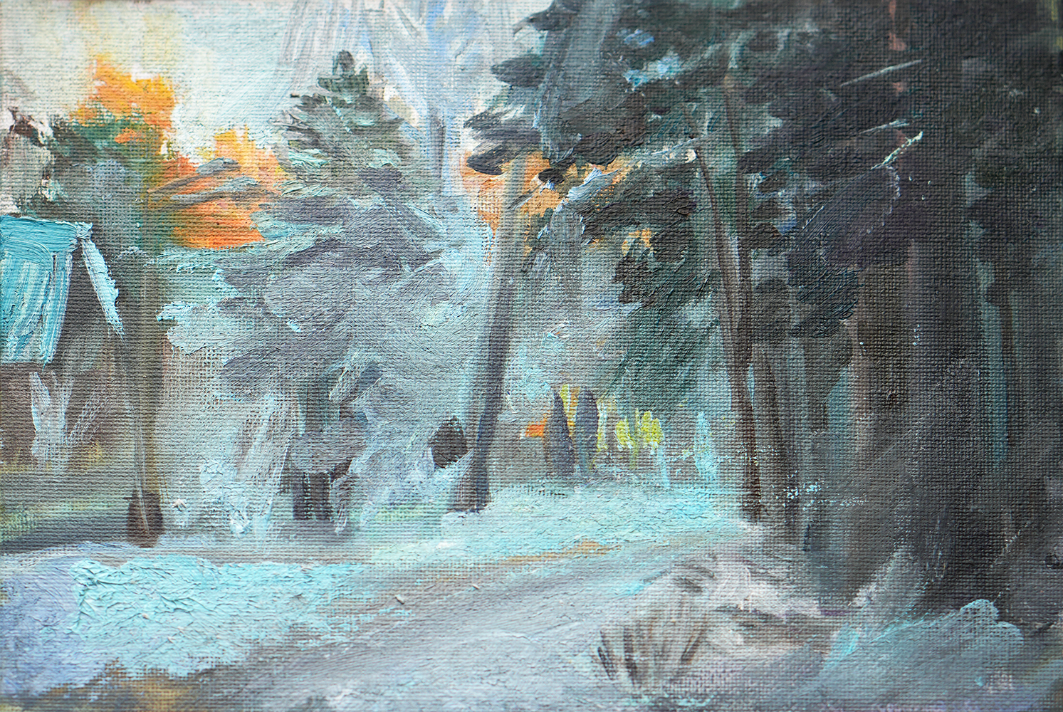 Этюд маслом "Снежный лес"