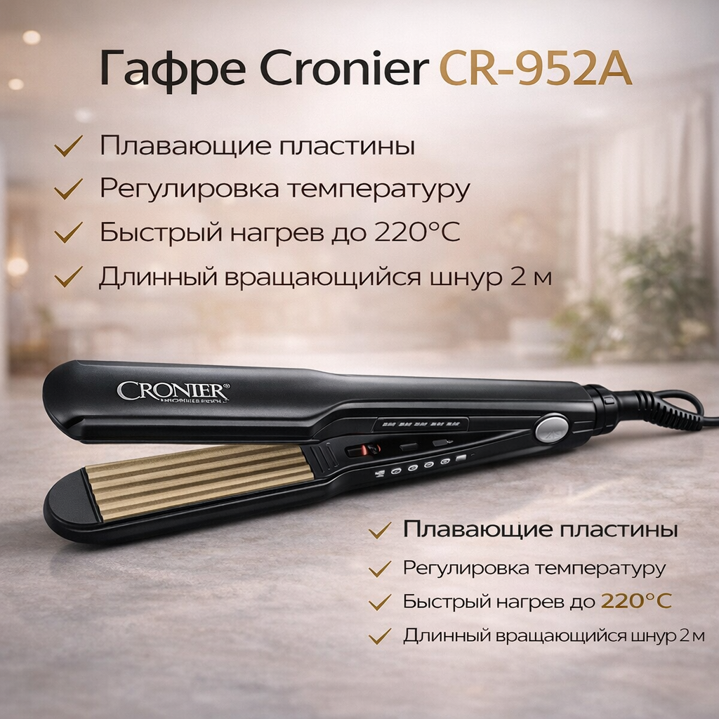 Гафре для волос Cronier CR-952A профессиональное с керамическими пластинами магазин ProgTech