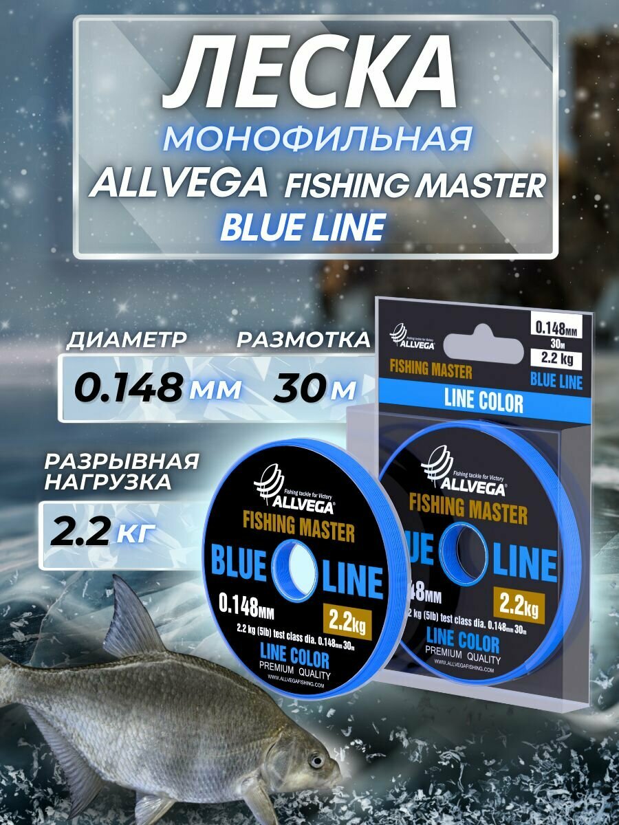 Леска для зимней рыбалки Fishing Master 0.148мм 30м 2.2кг голубая
