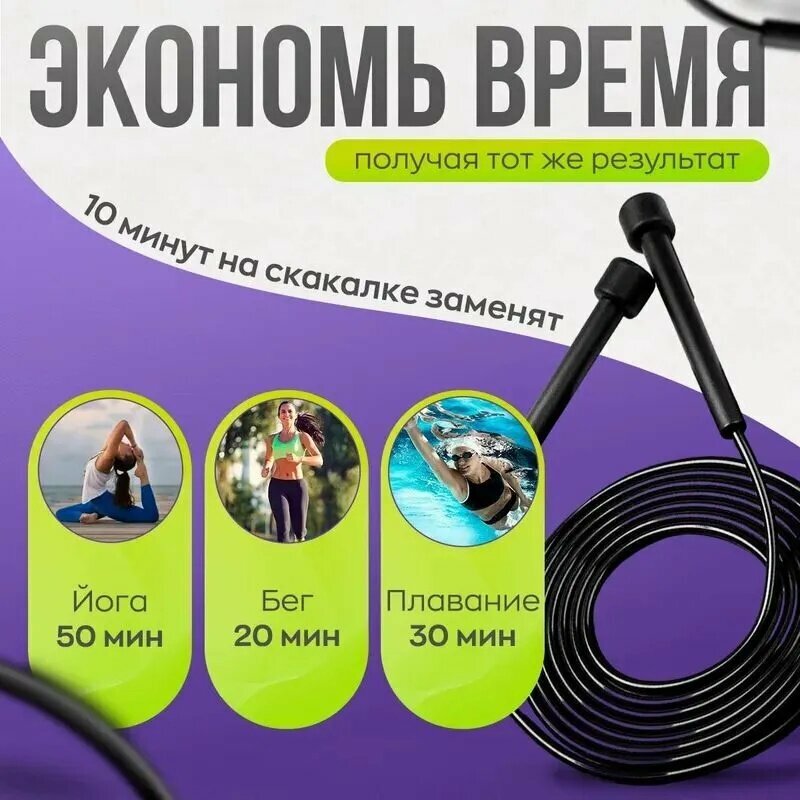 Скакалка для фитнеса, гимнастики и тренировок. Скакалка спортивная скоростная, 2,8 м, черная