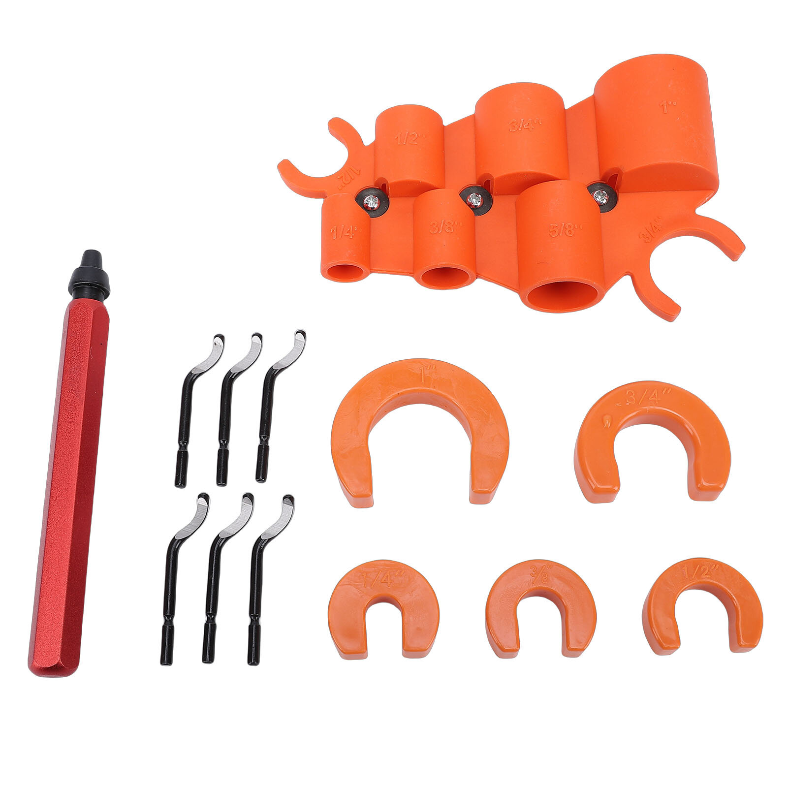 Измерительный инструмент глубины 1/4-1 дюйм и инструмент для снятия заусенцев с труб, а также 5 инструментов для снятия фитингов из PEX, меди, ПВХ и CPVC.