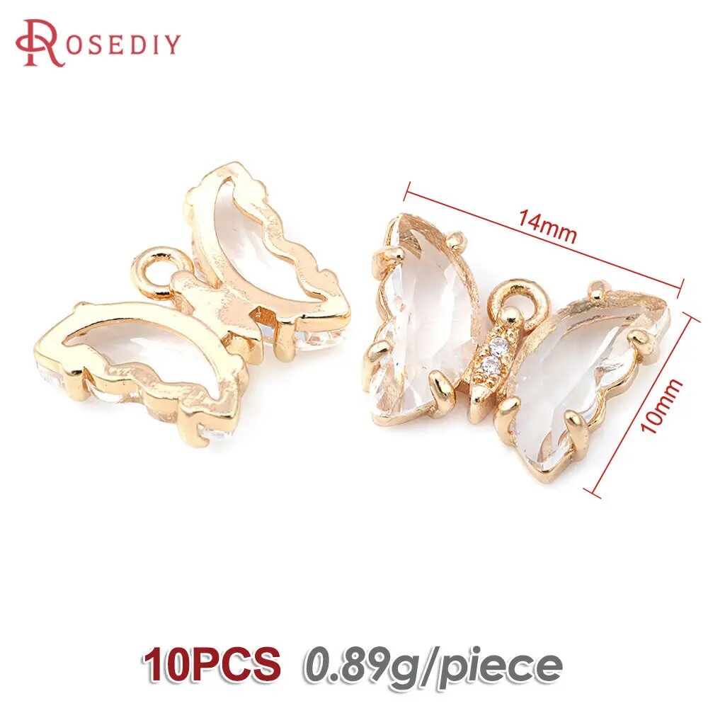 Подвески-бабочки Rosediy из латуни, циркона и стекла 10 шт. 48877-White