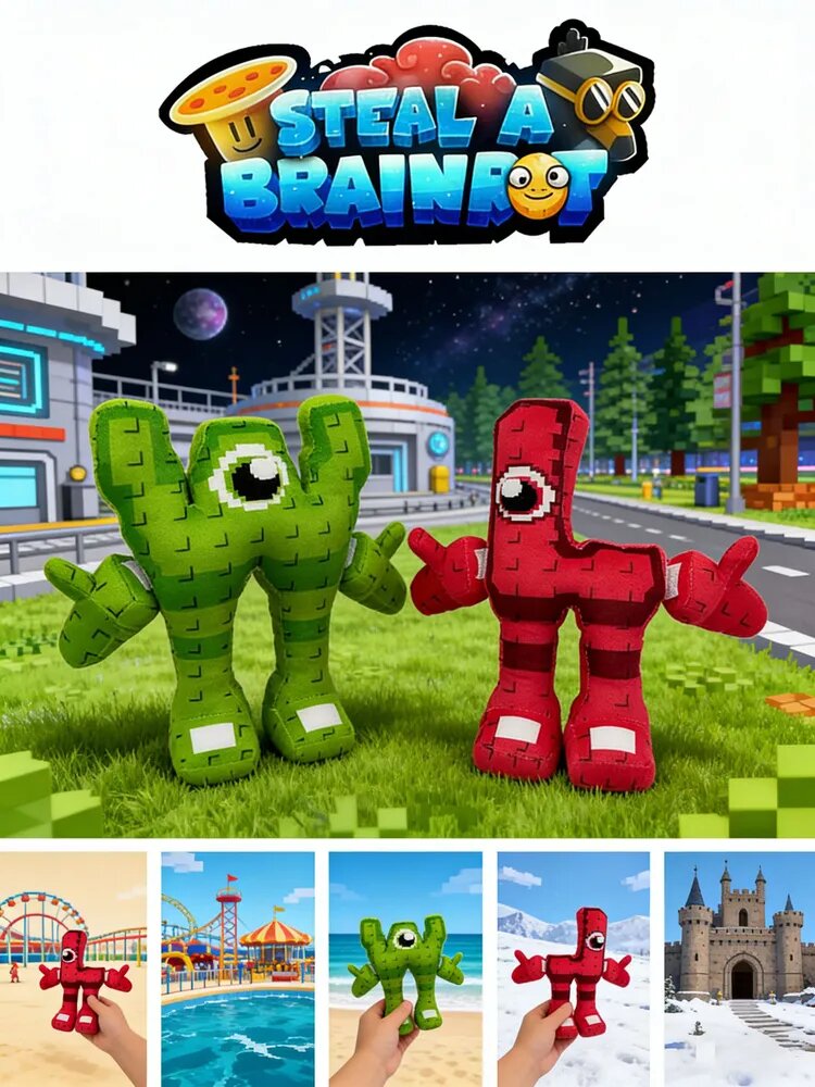 Подарок ребенку: Мягкая игрушка Роблокс Пиксельные буквы W и L (Steal a Brainrot) 27 см