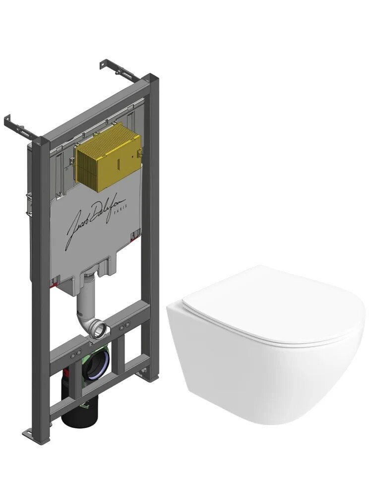 Комплект 3 в 1: Инсталляция Jacob Delafon E29025-NF / Унитаз подвесной STWORKI Кронборг S28401WH безободковый, с микролифтом / Комплект креплений
