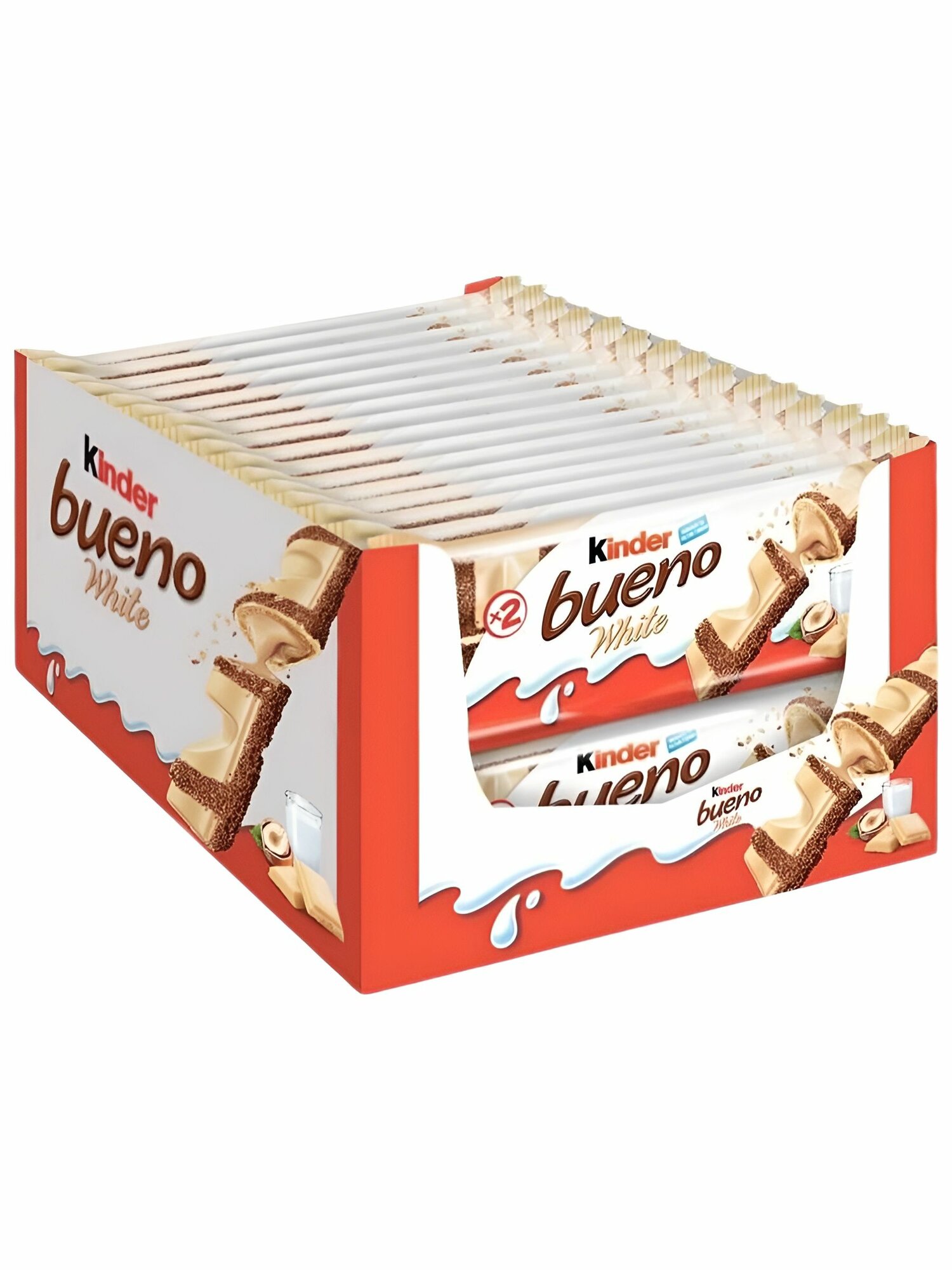 Вафельный батончик Kinder Bueno White с молочно-ореховой начинкой, 1 уп. (30 шт. по 39 гр.) (Италия)