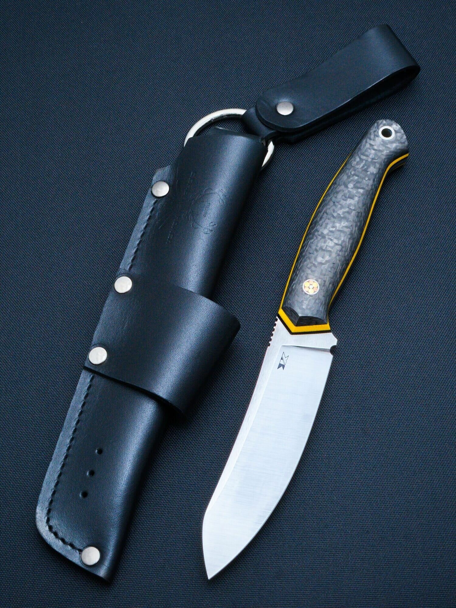 Нож туристический Сунгай AUS-10 Cryo Сатин Carbon+G10 Черный-Желтый Цельнометаллический (Full-tang) 7 Ножей (Seven Knives)