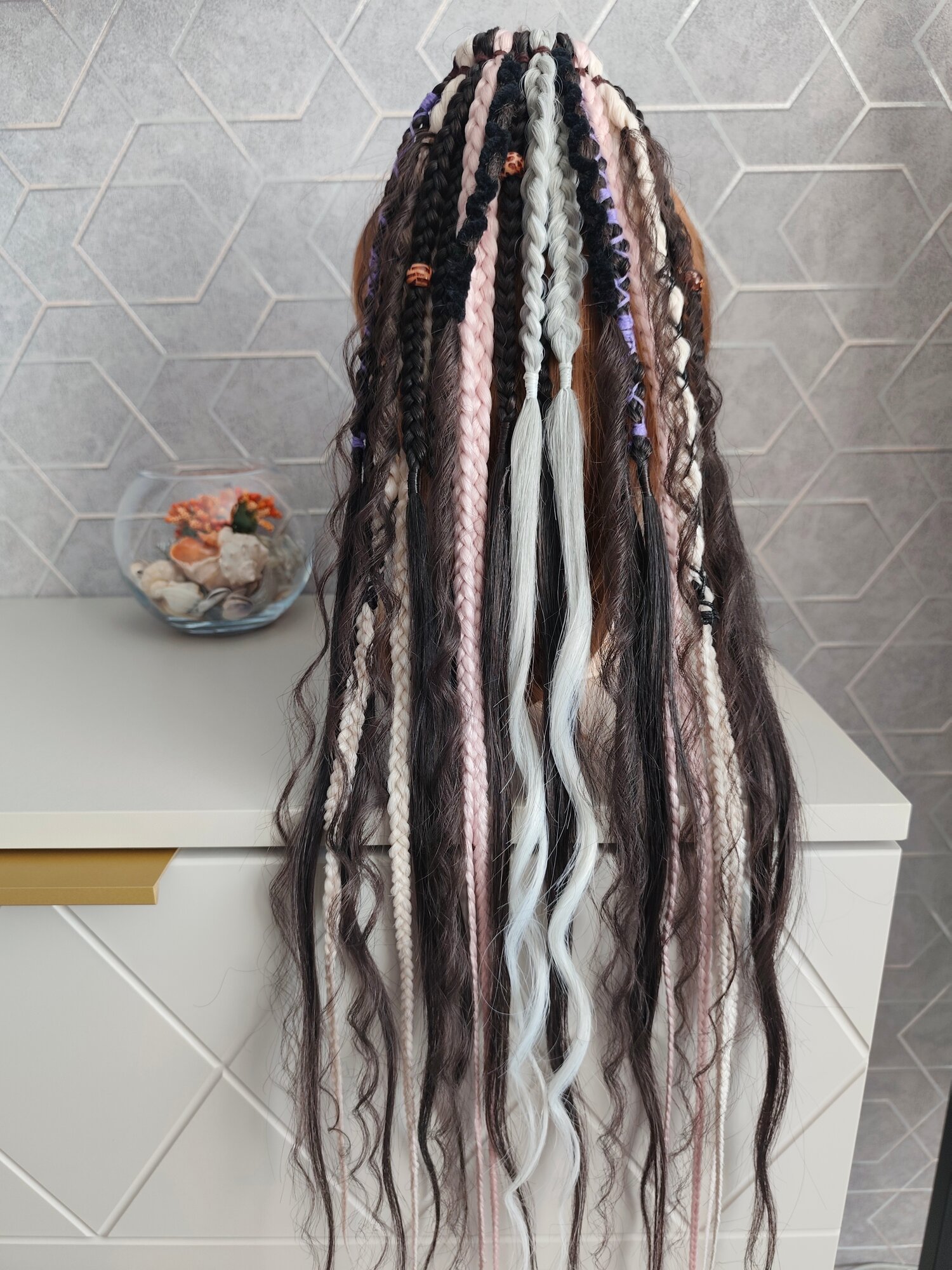 Косы на резинке, афрорезинка ручной работы 22 косы, 60 см