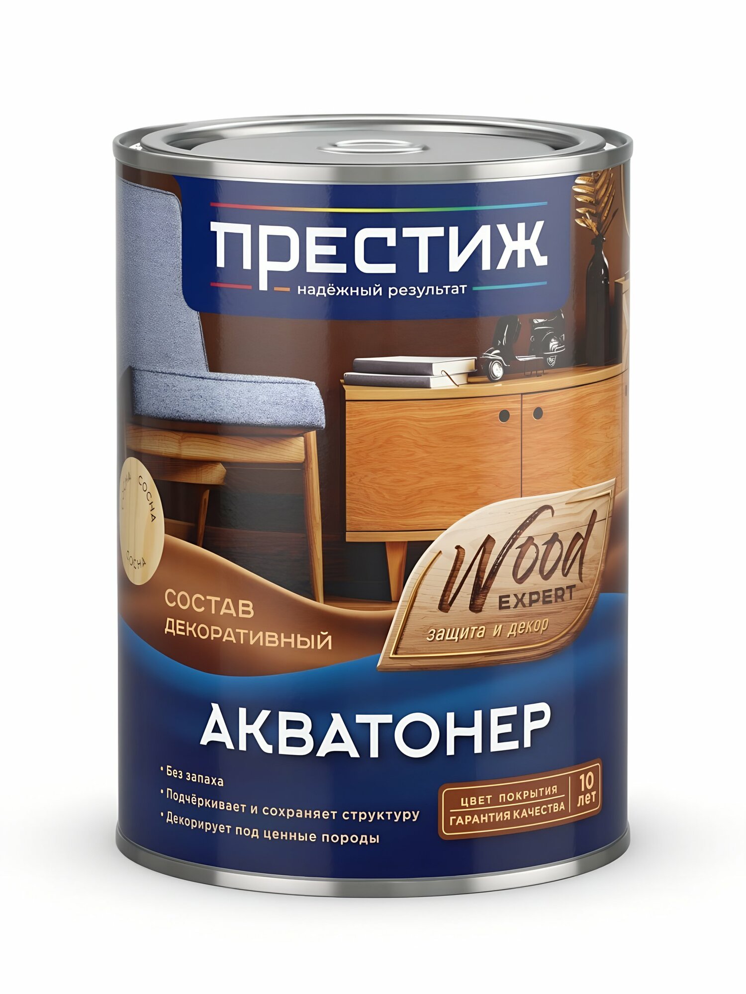 Пропитка Престиж, Акватонер, для внутренних работ, каштан, 0.9 л