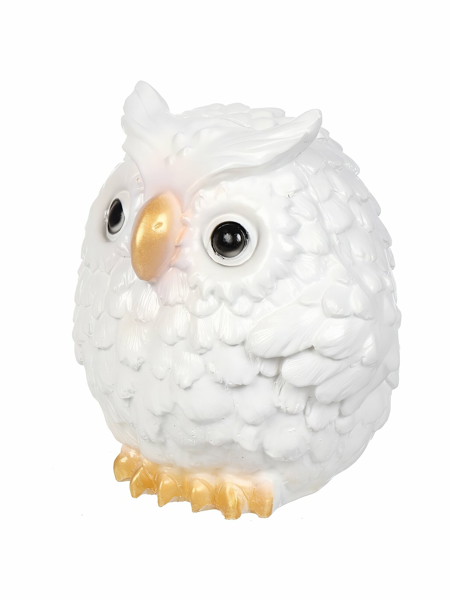 Копилка Совёнок из гипса 17х16х17 см белого цвета с золотыми элементами для накопления денег и декора интерьера дома.