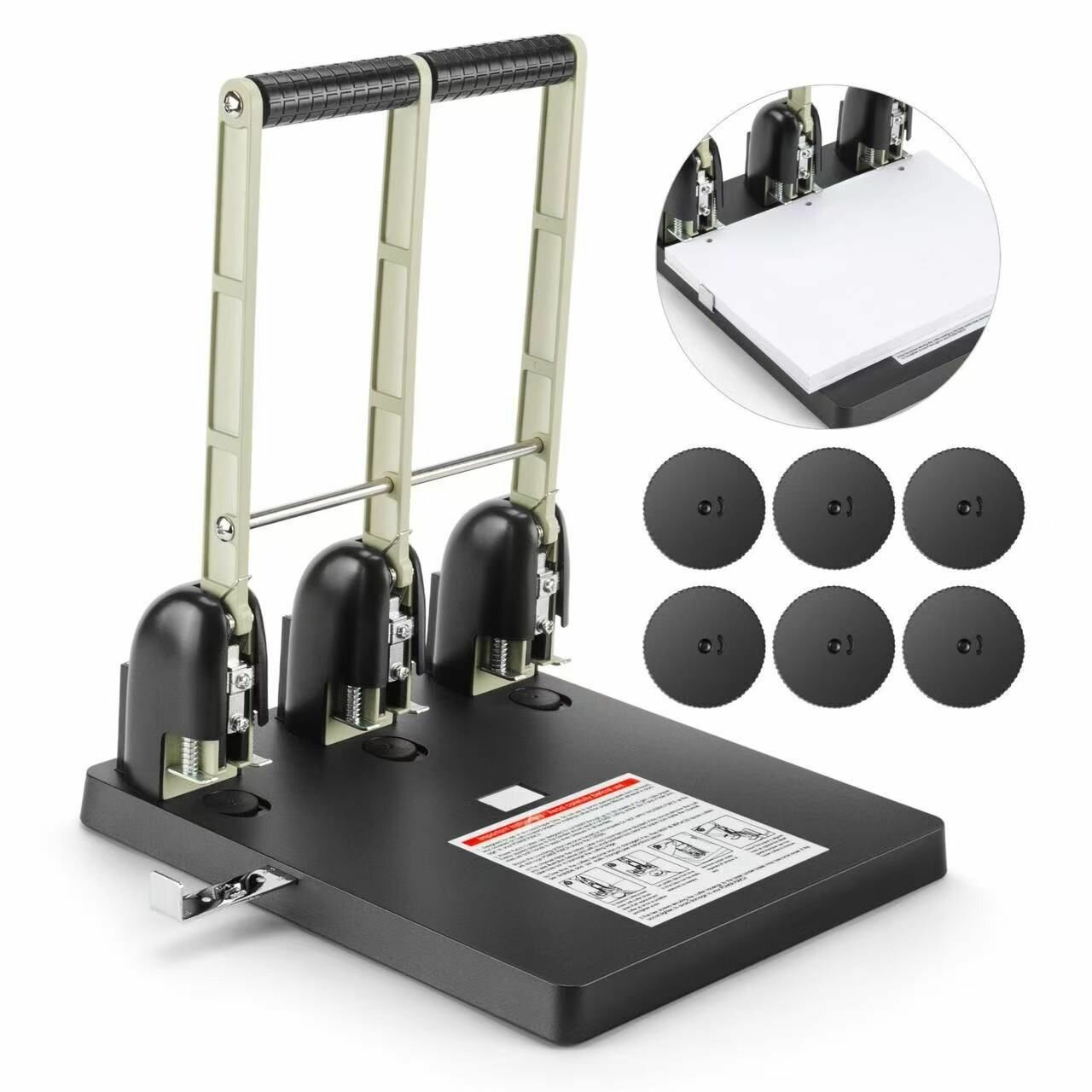 Дырокол KW-с линейкой, 3 отверстия, серый, на 150 листов