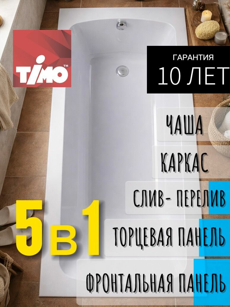 Ванна 5в1 RITTA 150х60: ванна, каркас, сифон, 2 панели