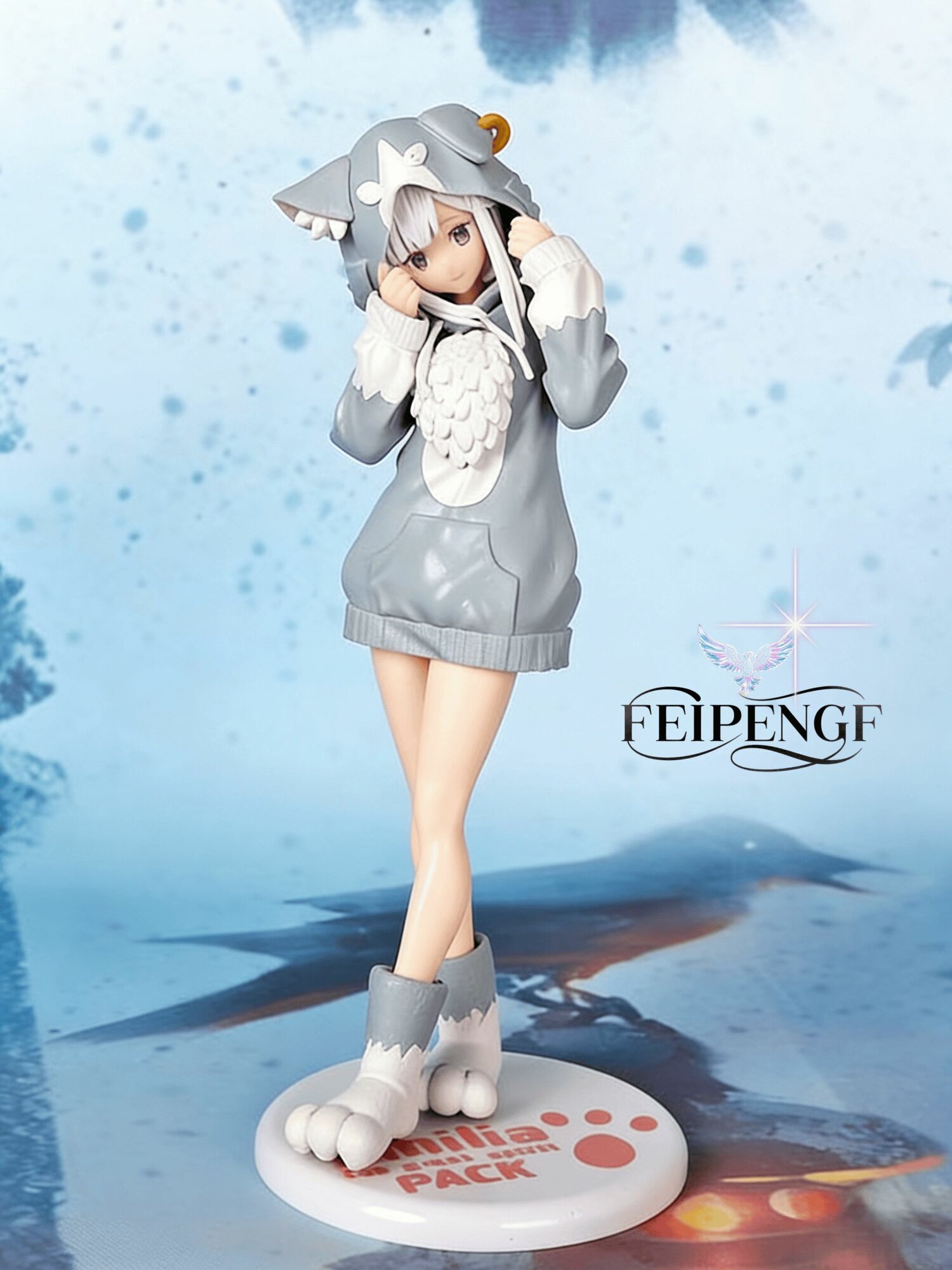 FEIPENGF Фигурки аниме Re: Zero - Раму, Рэм, Эмилию, Пакер в костюмах с ушами, декоративная фигурка 20см