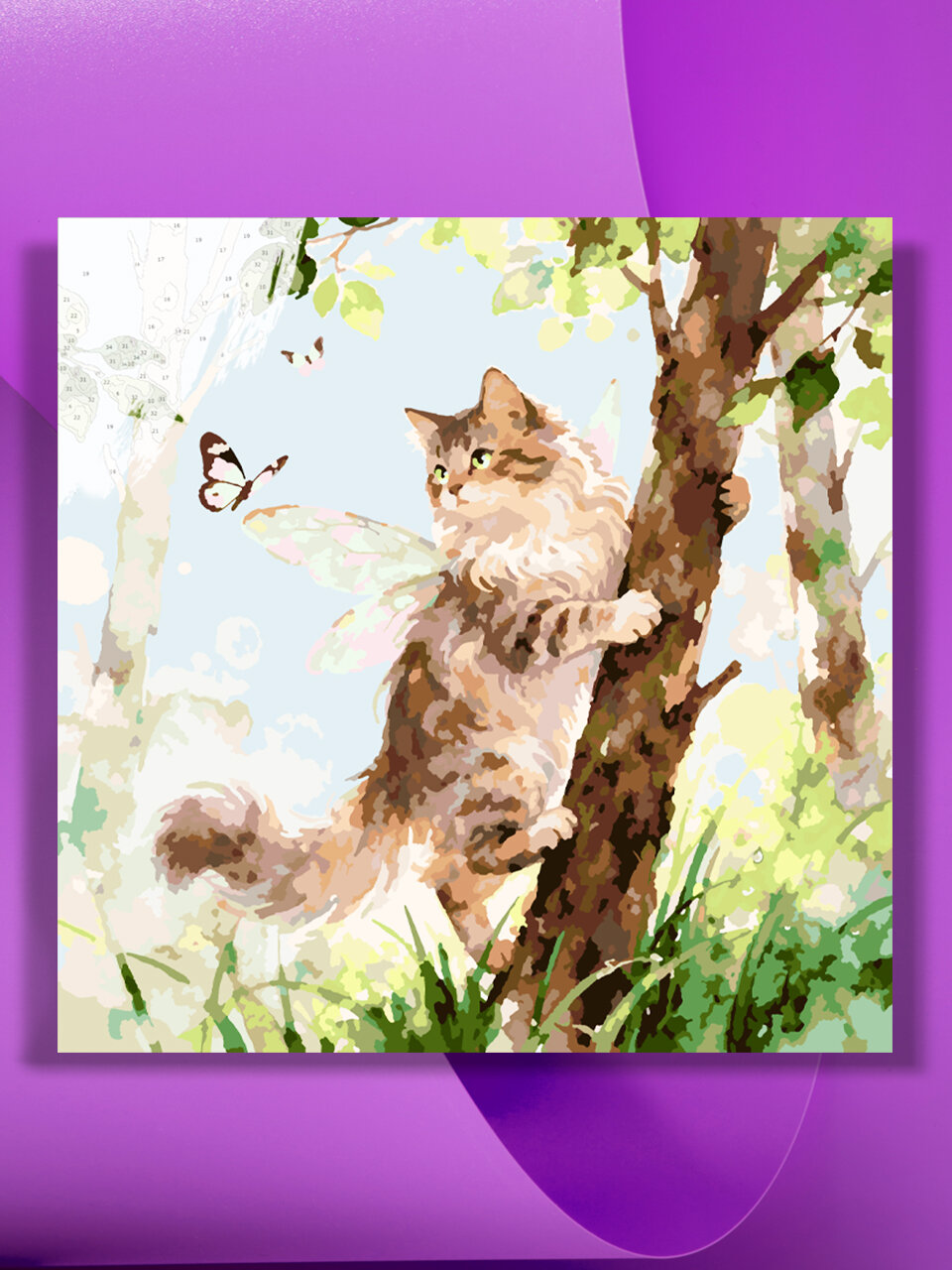 Картина по номерам на холсте Кот фея в лесу, 40 х 40 см