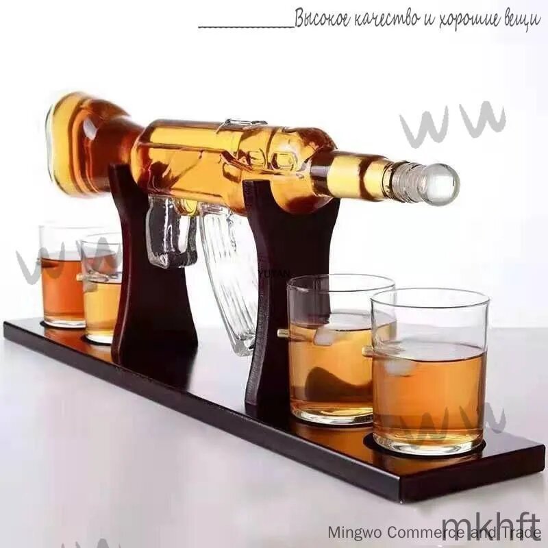 Декантер в форме автомата AK47 с 4 бокалами для бренди, водки, красного вина 0.5 л — фото 1