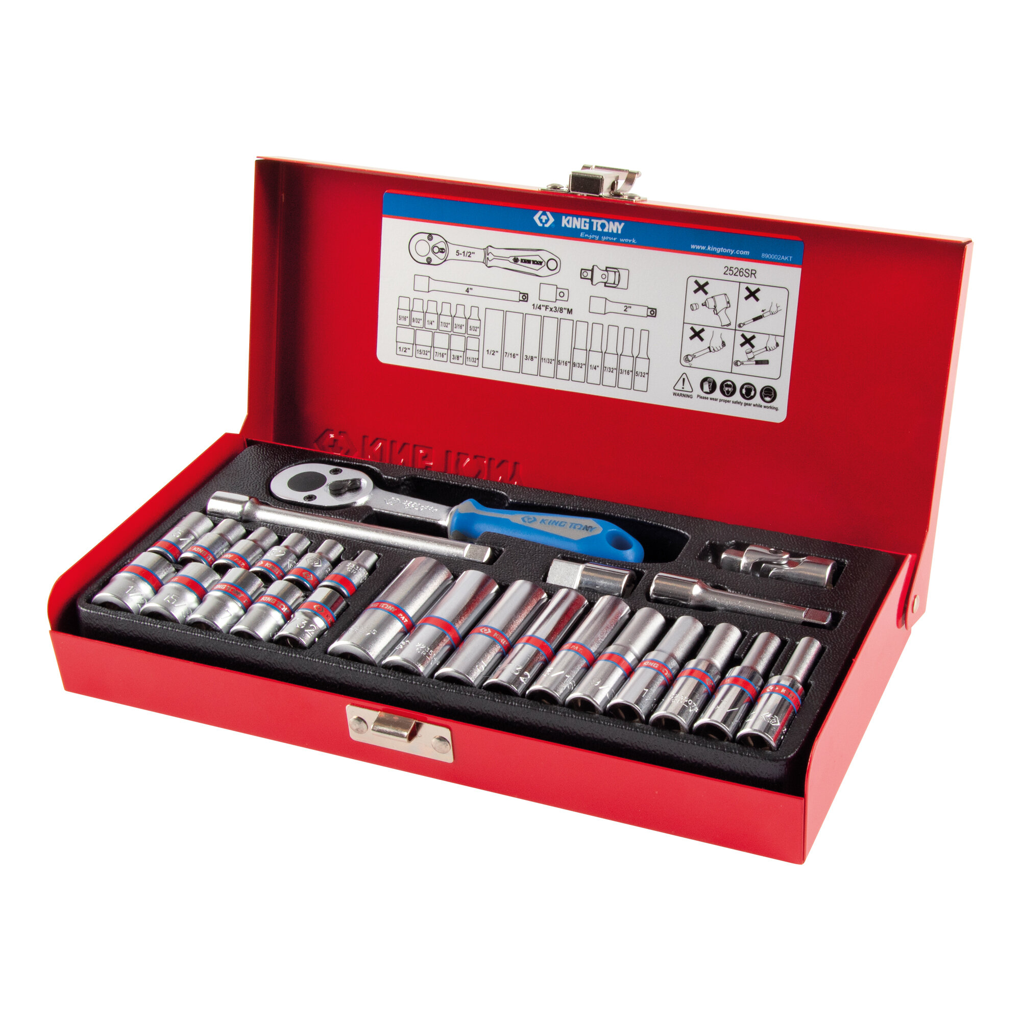 Набор торцевых головок с принадлежностями 1/4", шестигранные, 5/32"-1/2", 26 предметов KING TONY 2526SR
