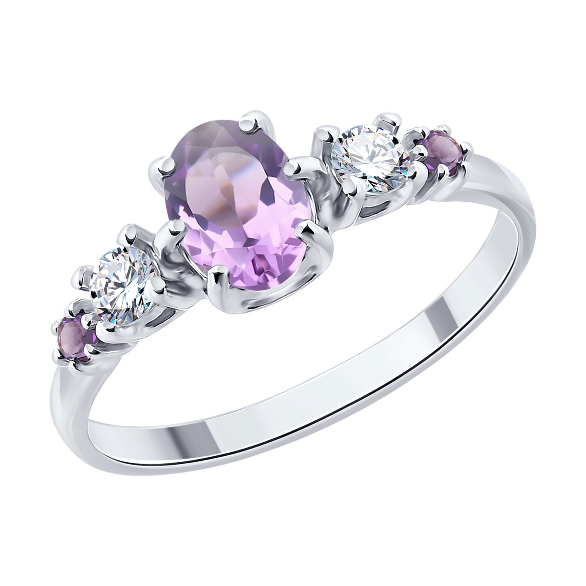Кольцо Diamant online, серебро, 925 проба, родирование, аметист, фианит