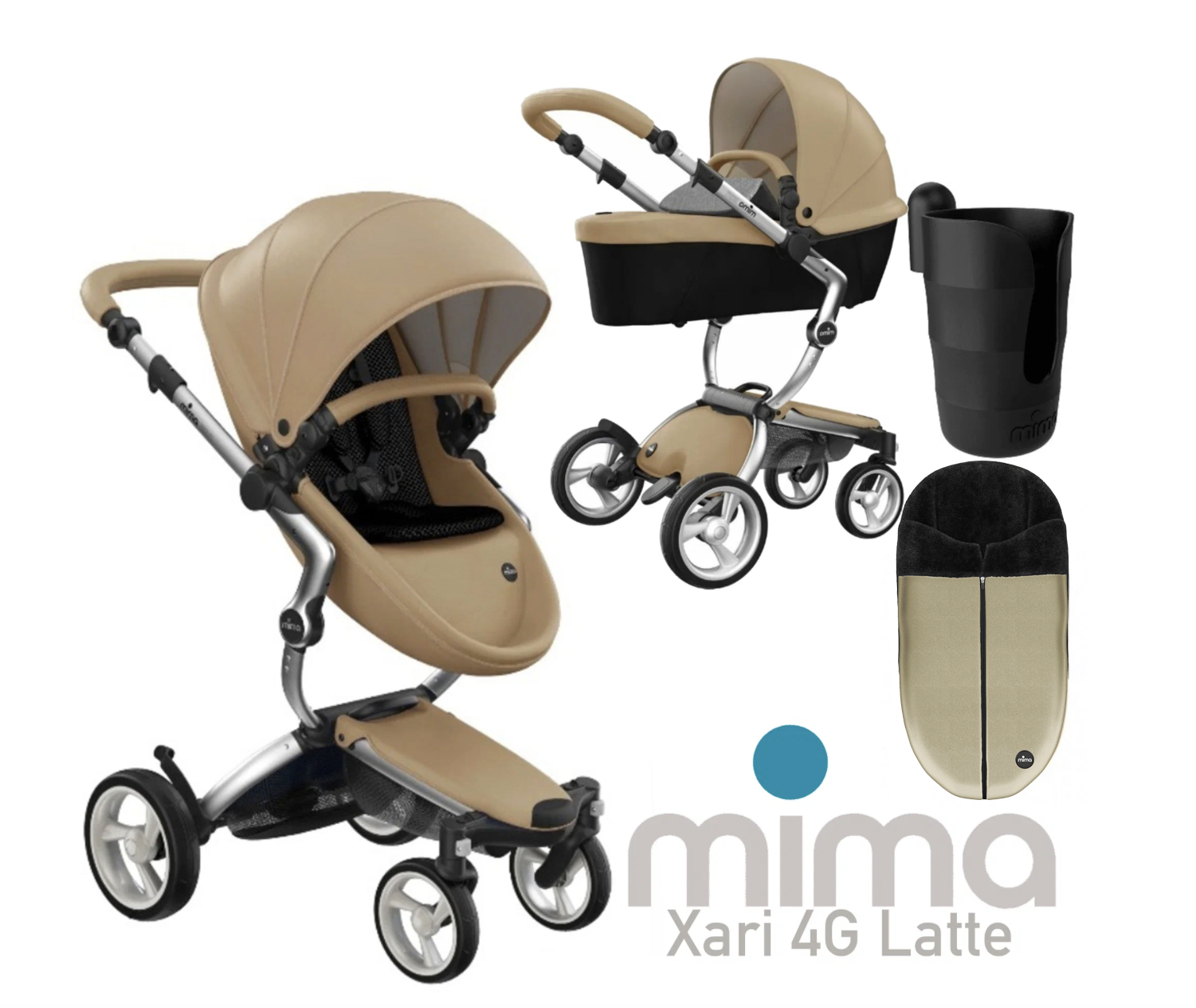 Коляска 2 в 1 Mima Xari 4G Latte (Starter Pack на выбор) конверт champagne и подстаканник в подарок !