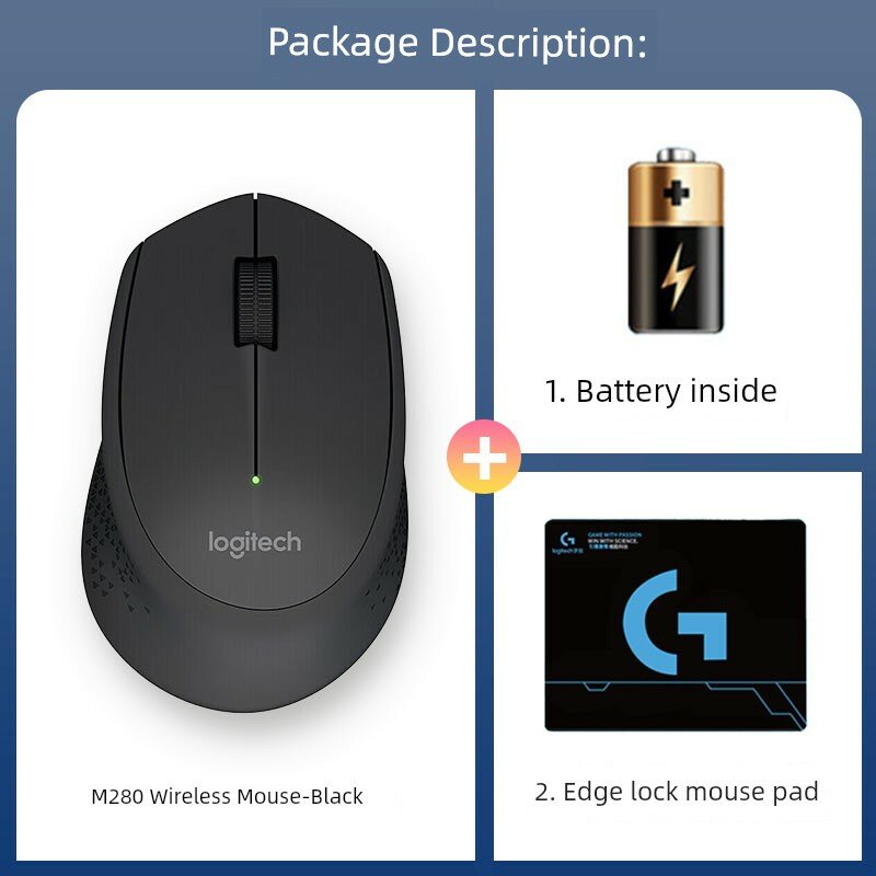 Logitech M280 Черная беспроводная мышь с ковриком, USB, компактная для ноутбука, офиса и игр