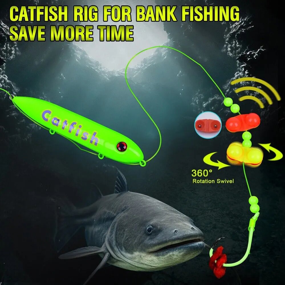 Оснастка для ловли сома на берегу с Гремучими Снастями и Крючками 3D Eyes Circle 8/0 # 10/0#