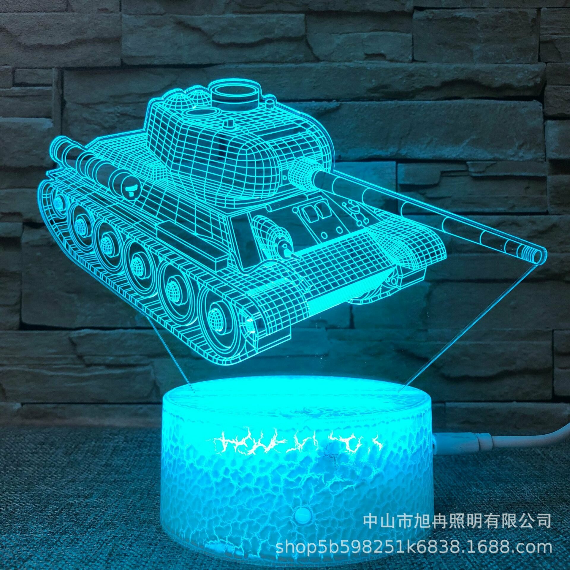 USB-дистанционное управление ночником 3D танк с крак-паттерном, черный, 16-цветная RGB-подсветка для прикроватного