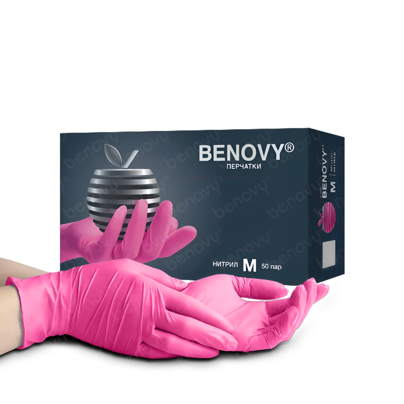 BENOVY Перчатки нитриловые Nitrile MultiColor, ярко-розовый, M, 50 пар в упаковке