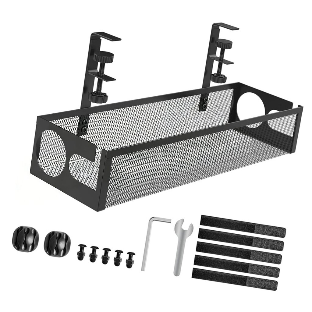 Нет лотка для управления кабелями, Регулируемая сетчатая панель для организации проводов на столе