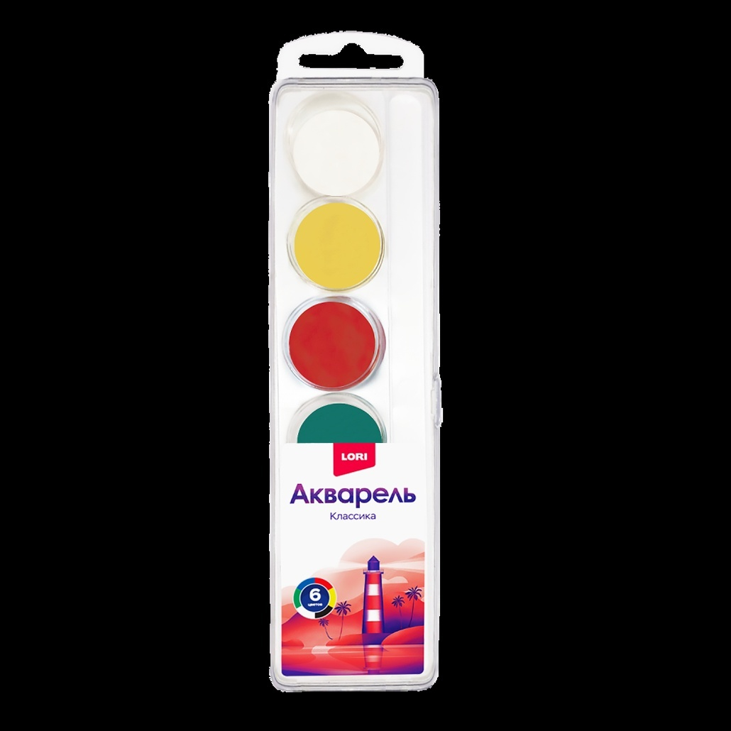 Акварель классическая Lori, 6 цветов, яркие оттенки, пластиковая упаковка